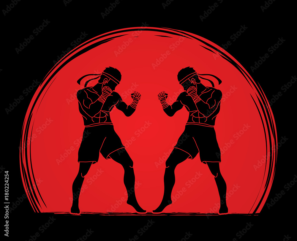 Muay Thai, Thai boxing standing ready to fight action designed on ...