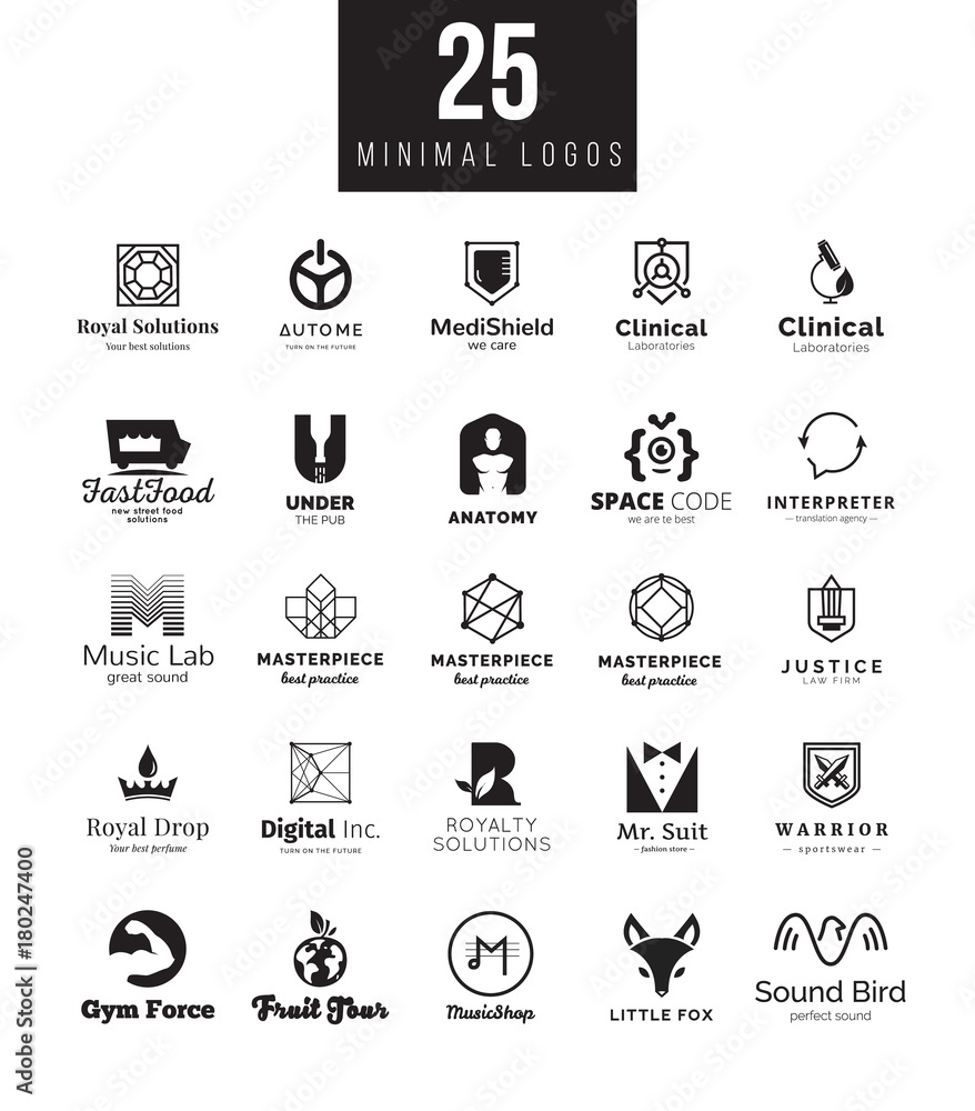 Minimal logo design templates collection. Big set of black and white ...