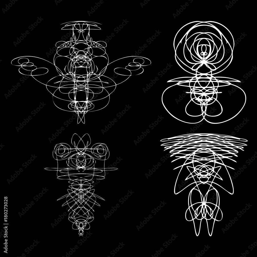 Voodoo spirits symmetrical symbols set. Abstract geometric hand drawn ...