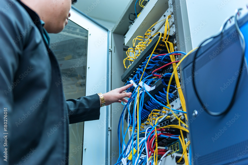 Engineer with toolboxs come to server room for work,check problem of ...