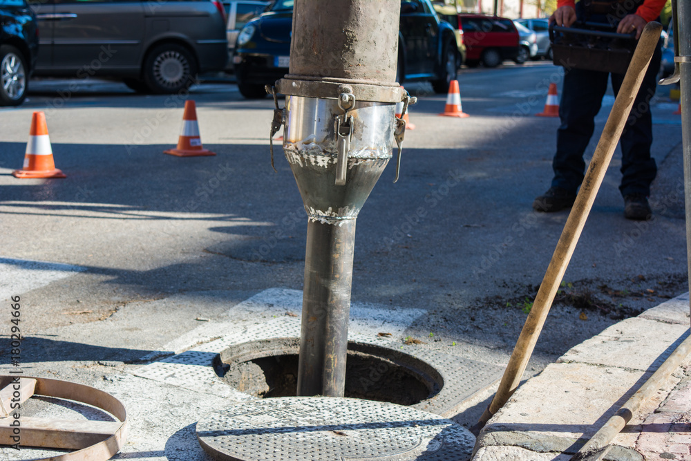Detail Of The Pipe Of A Machine For Cleaning The Manholes In The Street ...