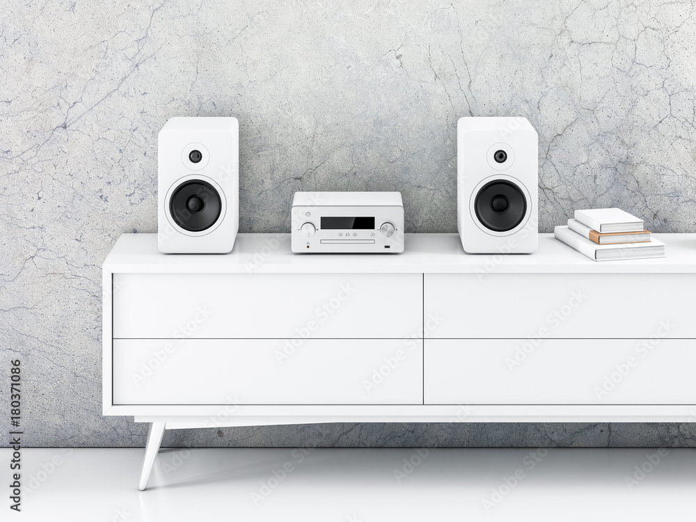 Micro Hi-Fi stereo system mockup in modern interior, 3d rendering Stock ...