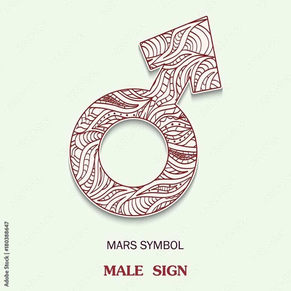 Symbol of Mars is a male floor sign with a pattern in tribal Indian ...