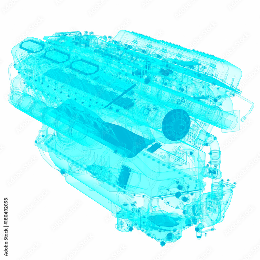 Diesel Engine V12 X Ray Style. Isolated. Stock Illustration | Adobe Stock