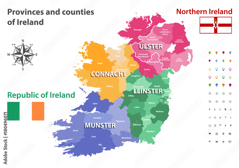 Provinces and counties of Ireland vector map Stock Vector | Adobe Stock