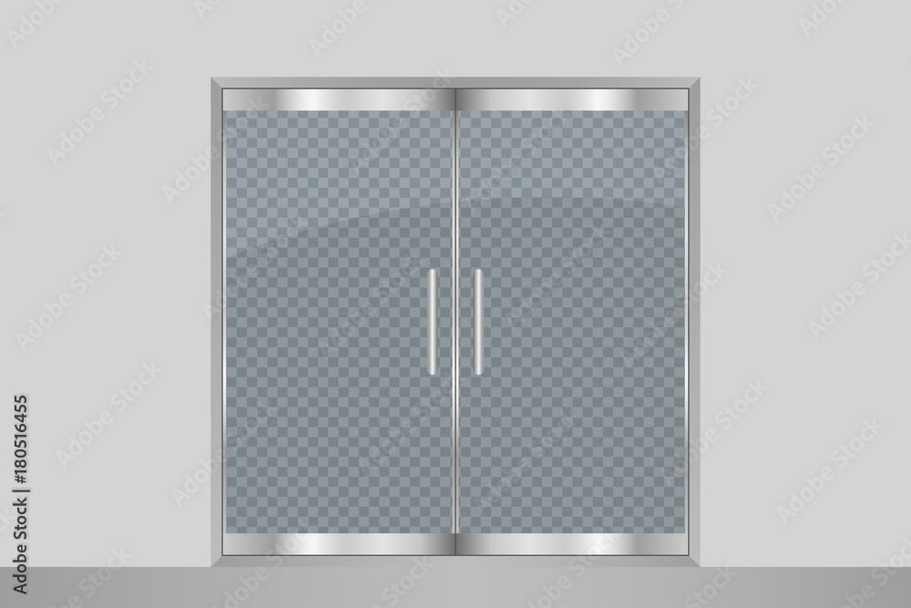 Glass door and wall. Isolated on transparent background. Entry double ...