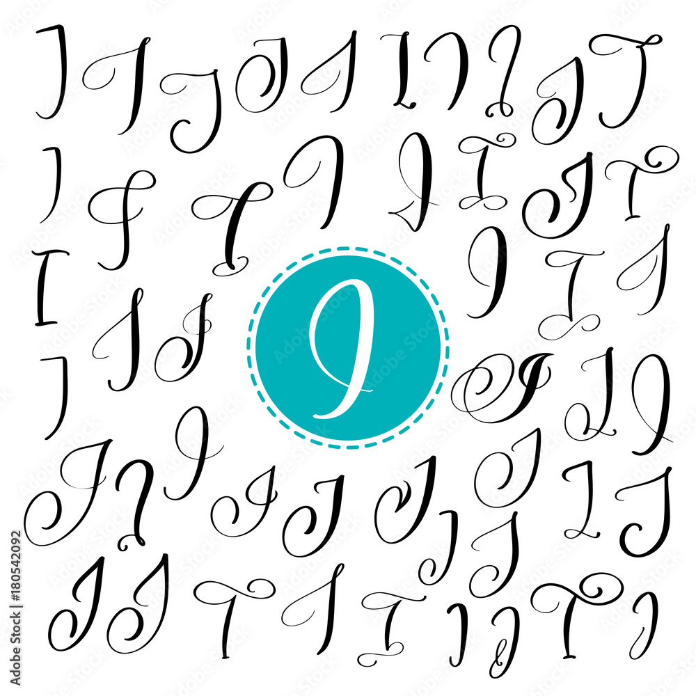 Set of Hand drawn vector calligraphy letter I. Script font. Isolated ...