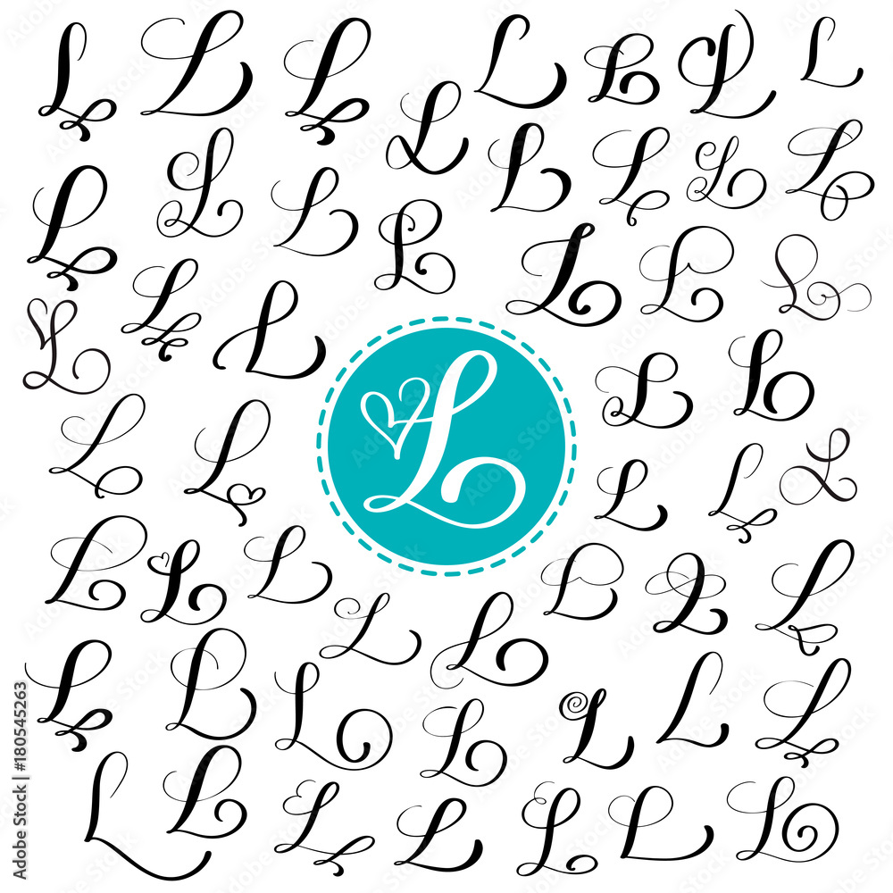 Set of Hand drawn vector calligraphy letter L. Script font. Isolated ...