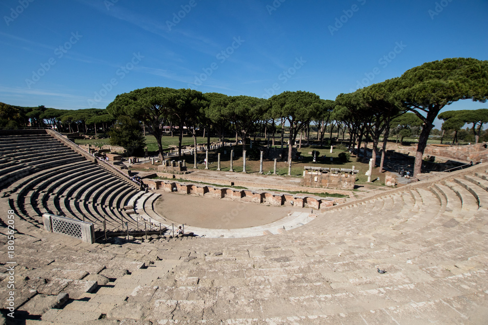 Almost complete Roman theater in Ostia antica. Drama place in ancient ...