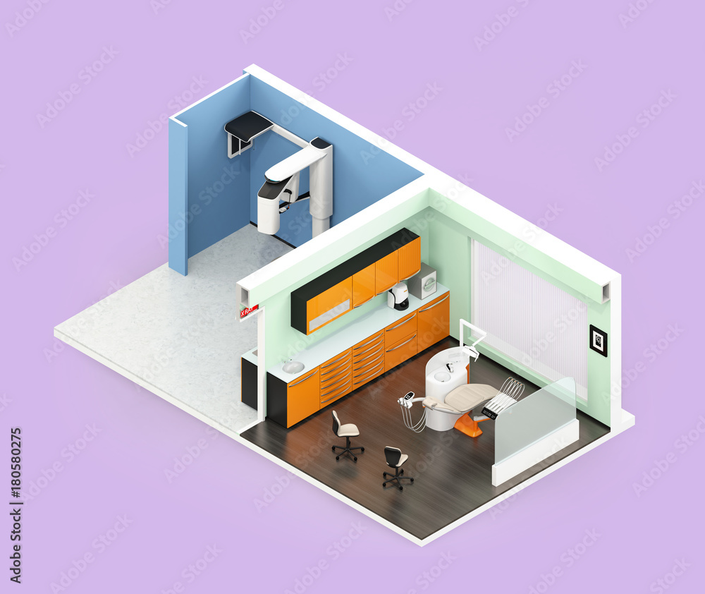 Ilustração Isometric view of dental clinic interior with Con-Beam CT ...