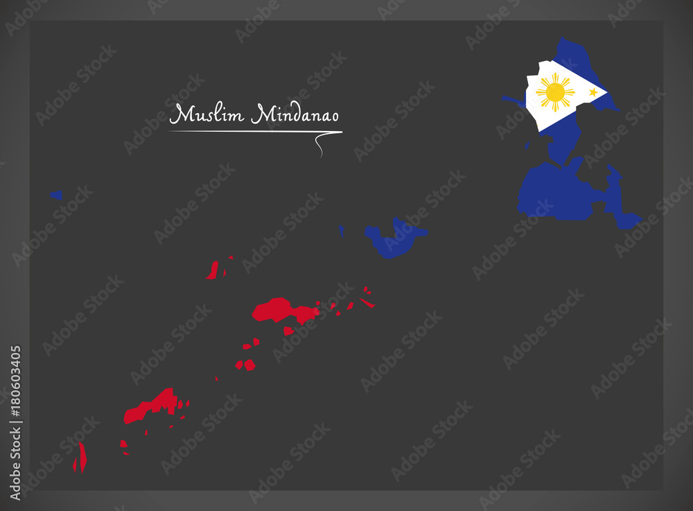 Muslim Mindanao map of the Philippines with Philippine national flag ...