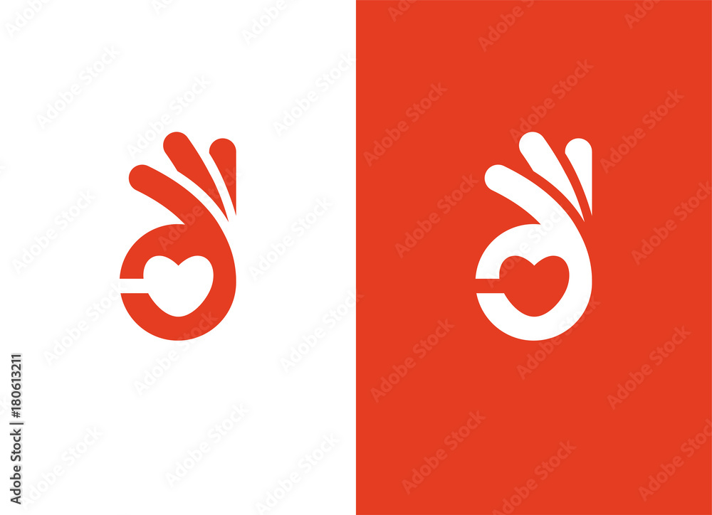 Heart shape and ok hand sign Stock Vector | Adobe Stock