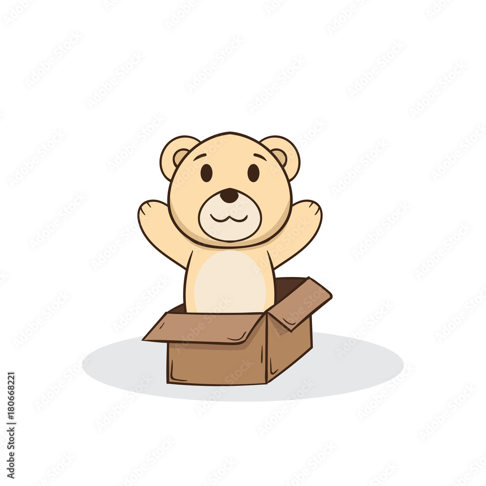 cute teddy bear inside box cartoon illustration Stock Vector | Adobe Stock