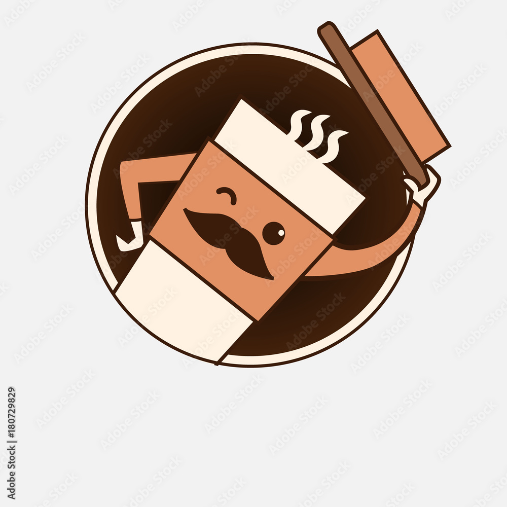 Cute mustachioed coffee cup winks. Cute kawaii positive and friendly ...