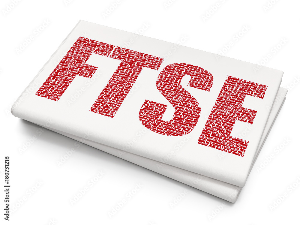 Stock market indexes concept: Pixelated red text FTSE on Blank ...