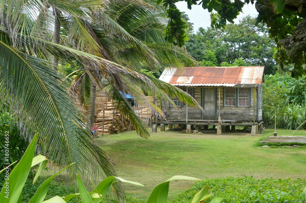Traditional wooden house of Creole people living on the Caribbean coast ...