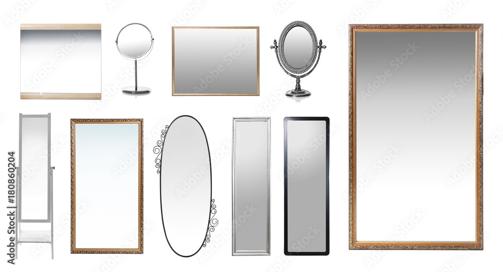 Set of mirrors on white background Stock Photo | Adobe Stock