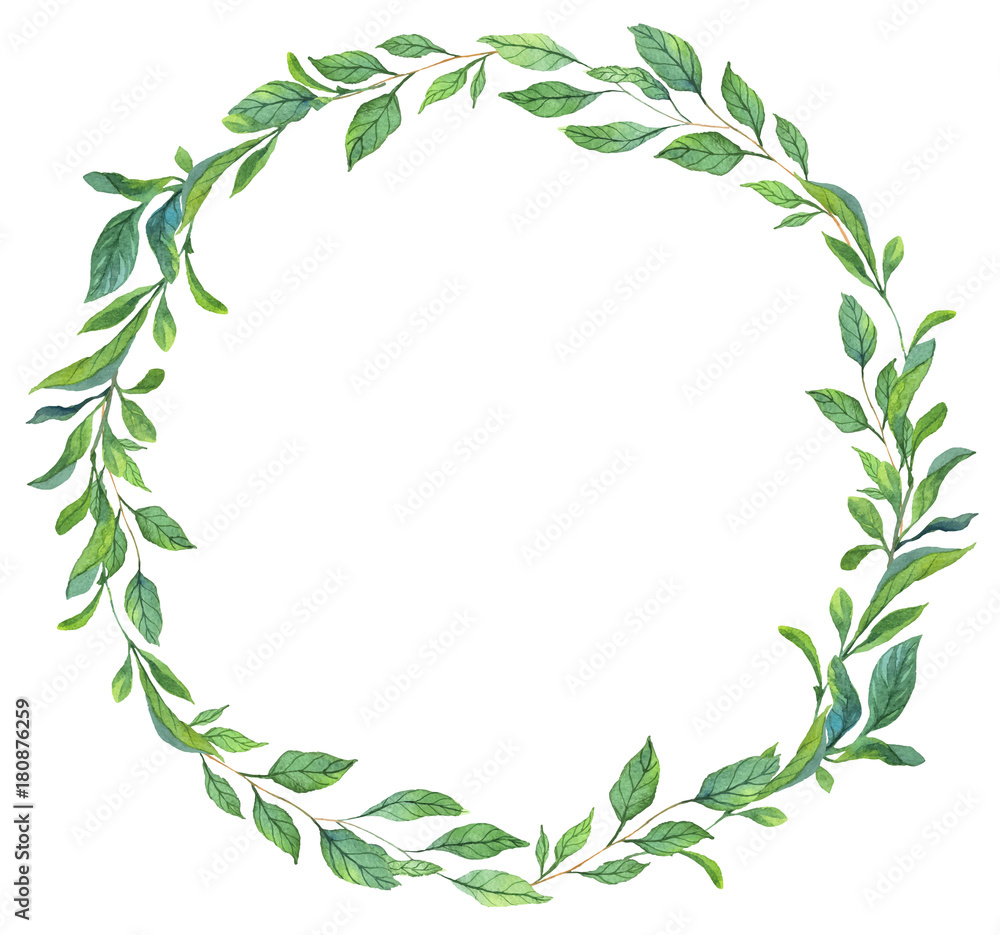 round leaves frame watercolor illustration Stock Vector | Adobe Stock
