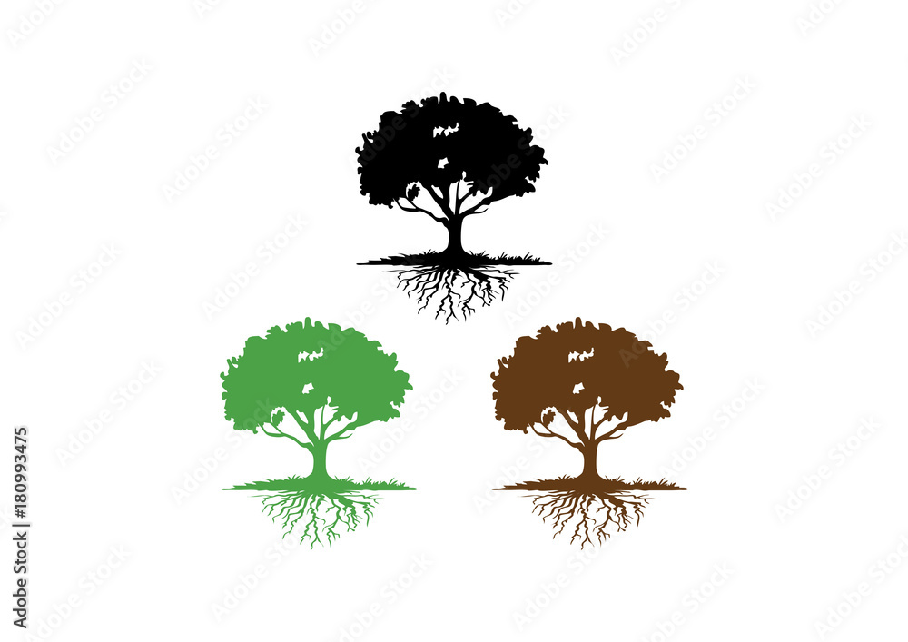 Oak Tree with Root Silhouette Clip-art Logo Stock Vector | Adobe Stock
