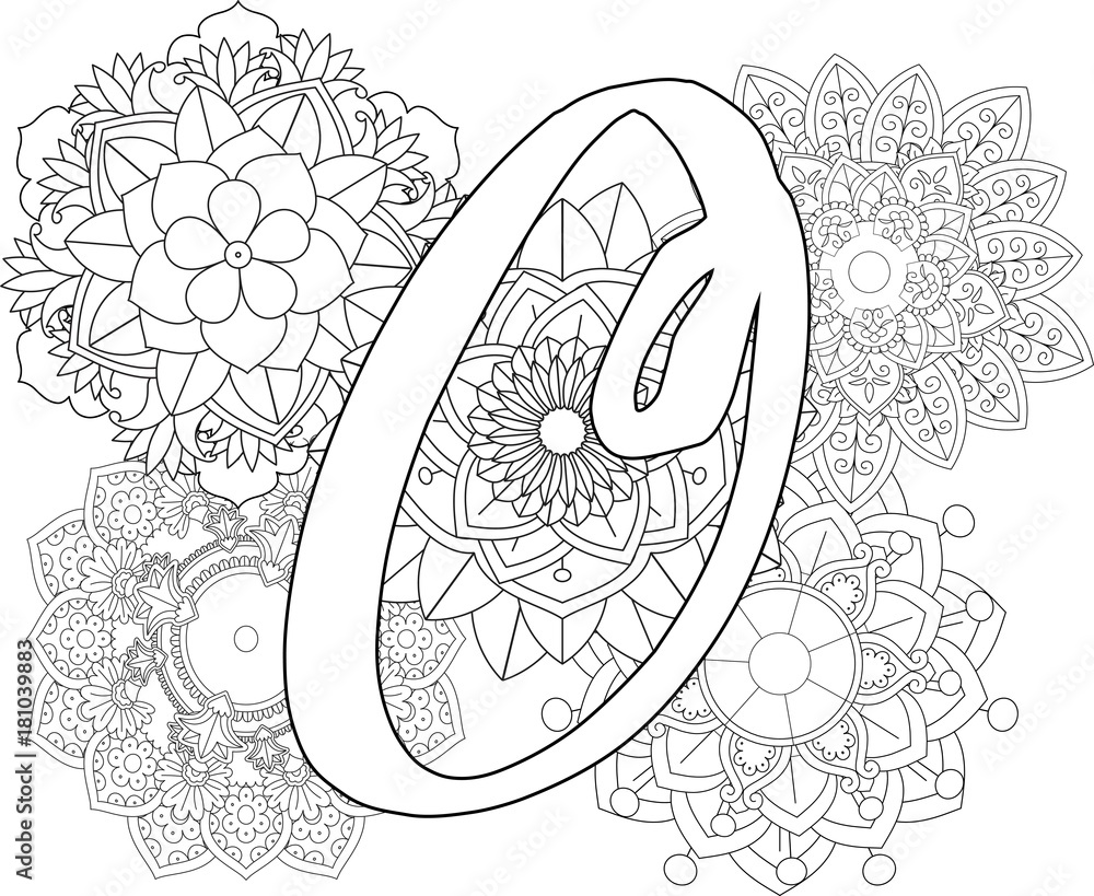 mandala-O-monogramlogo-Doodle Floral Letters. Coloring Book For Adult ...