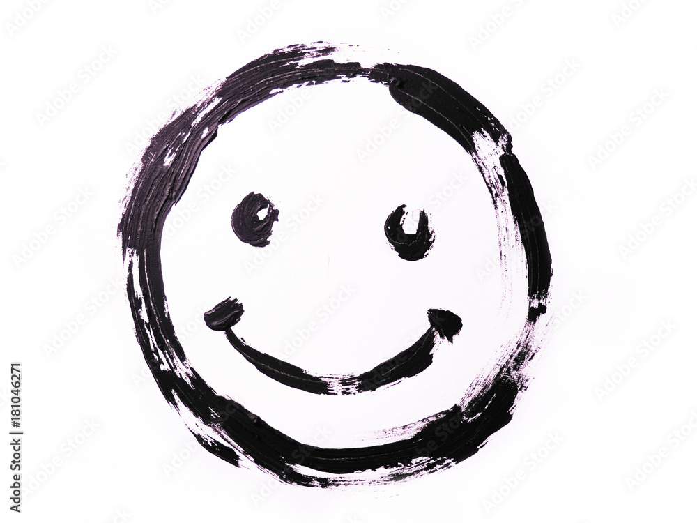 Black smiley drawn on a white background. Grunge drawing. Smile face ...