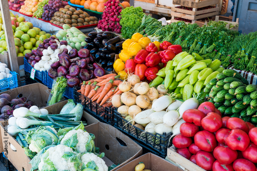 Fresh and organic vegetables at farmers market Stock Photo | Adobe Stock