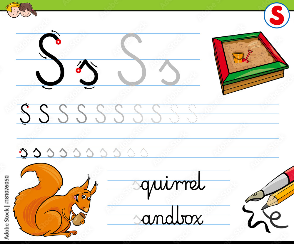 how to write letter S worksheet for kids Stock Vector | Adobe Stock