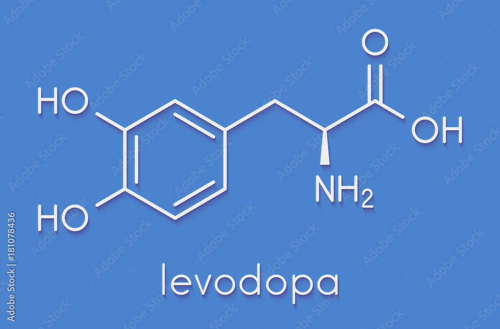 L-DOPA (levodopa) Parkinson's disease drug molecule. Skeletal formula ...