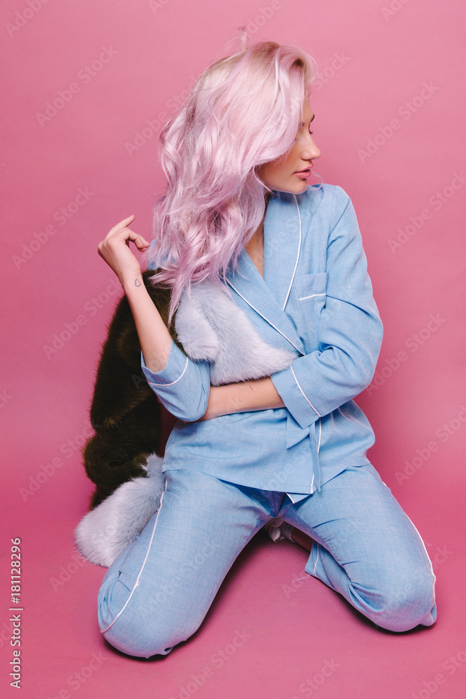 Studio close up portrait of sitting young beautiful hipster girl with ... Studio close up portrait of sitting young beautiful hipster girl with ...