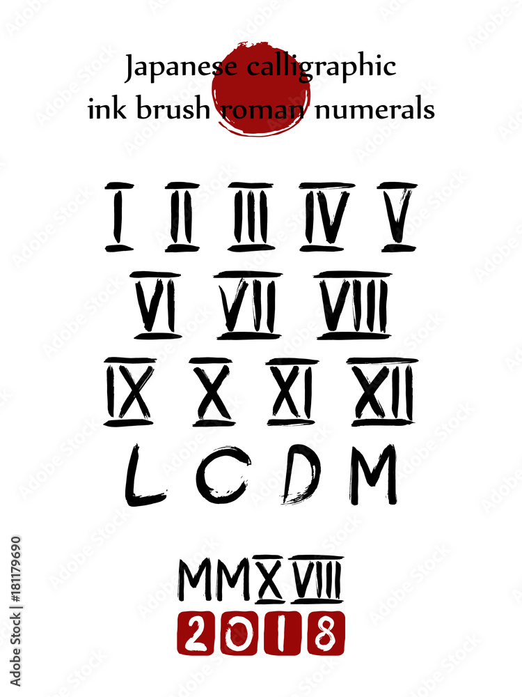 Vector set of roman numerals in Chinese Brush Hand drawn Calligraphy ...