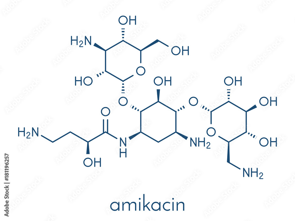 Amikacin aminoglycoside antibiotic molecule. Mostly used as last-resort ...