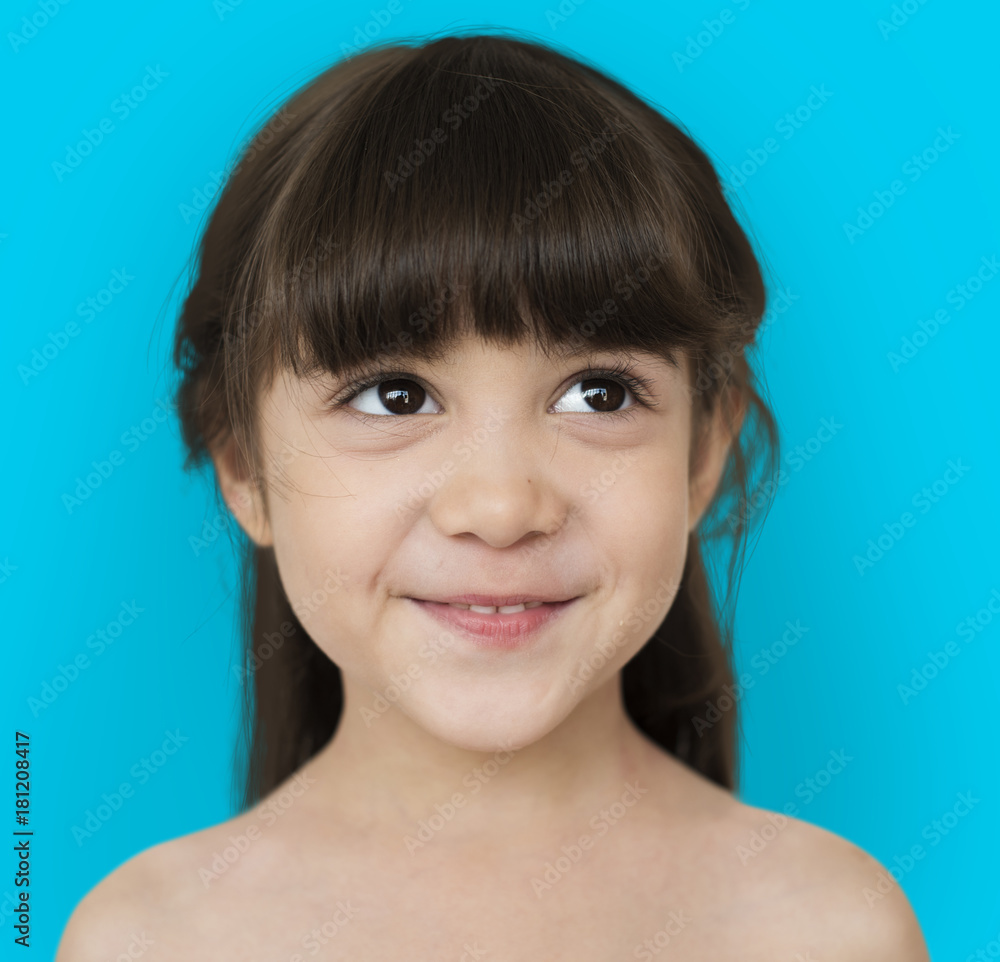 Little Girl Smiling Bare Chested Stock Photo | Adobe Stock