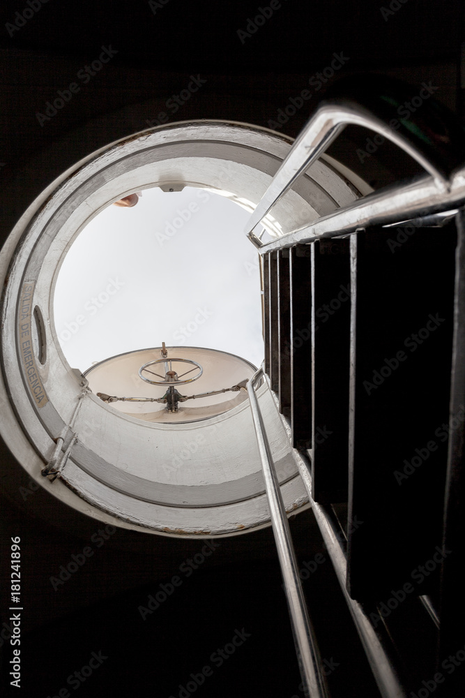 View up the exit ladder of a submarine, hatch open Stock Photo | Adobe ...