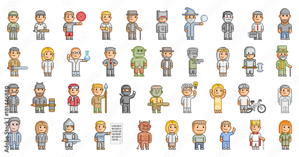Vector 8-bit pixel art people set Stock Vector | Adobe Stock