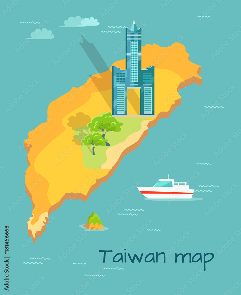 Cartoon Taiwan Map with Famous Tuntex Sky Tower Stock Vector | Adobe Stock