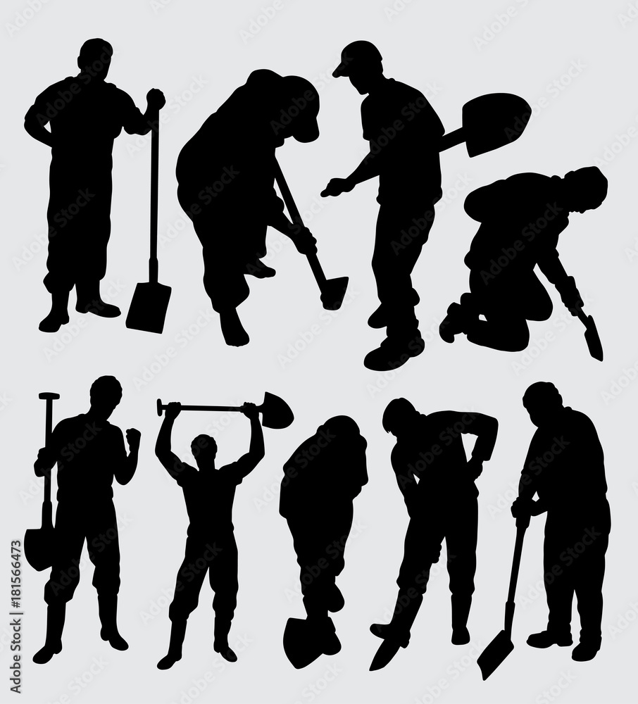 digger and worker people activity silhouette, good use for symbol, logo ...