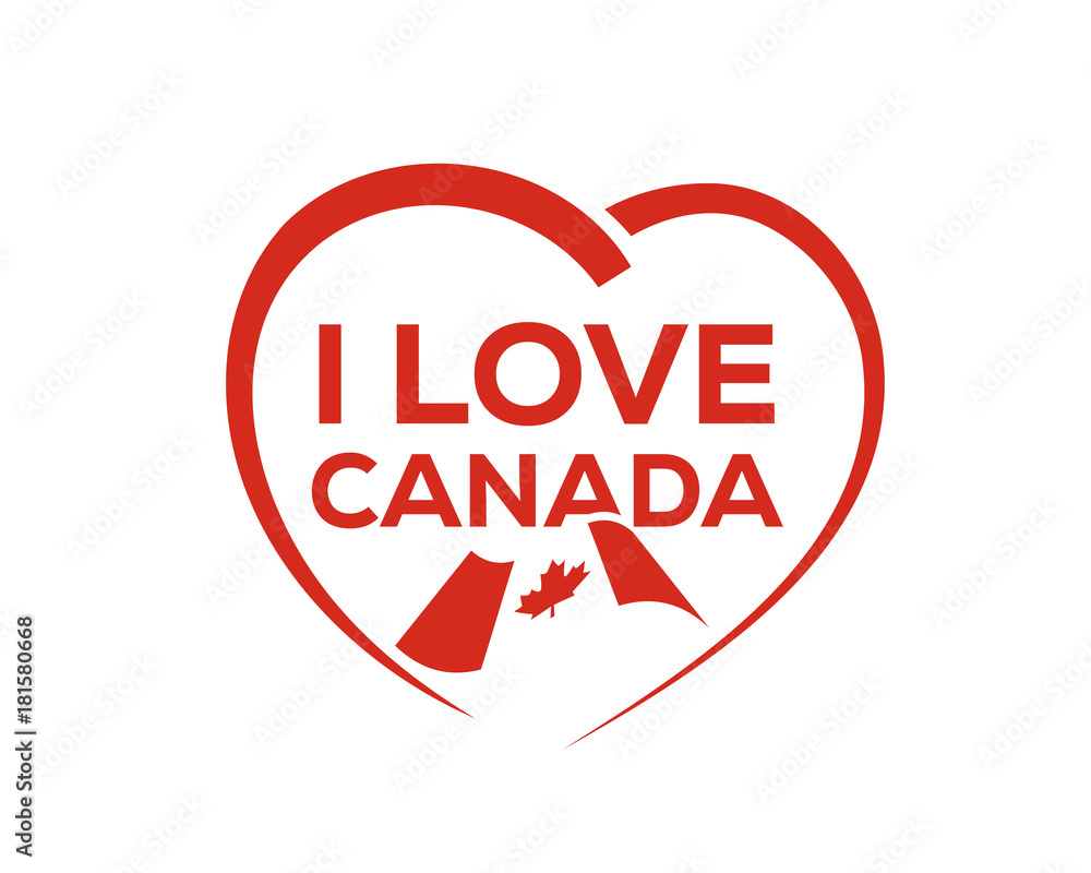 I love canada with outline of heart and candian flag, icon design ...
