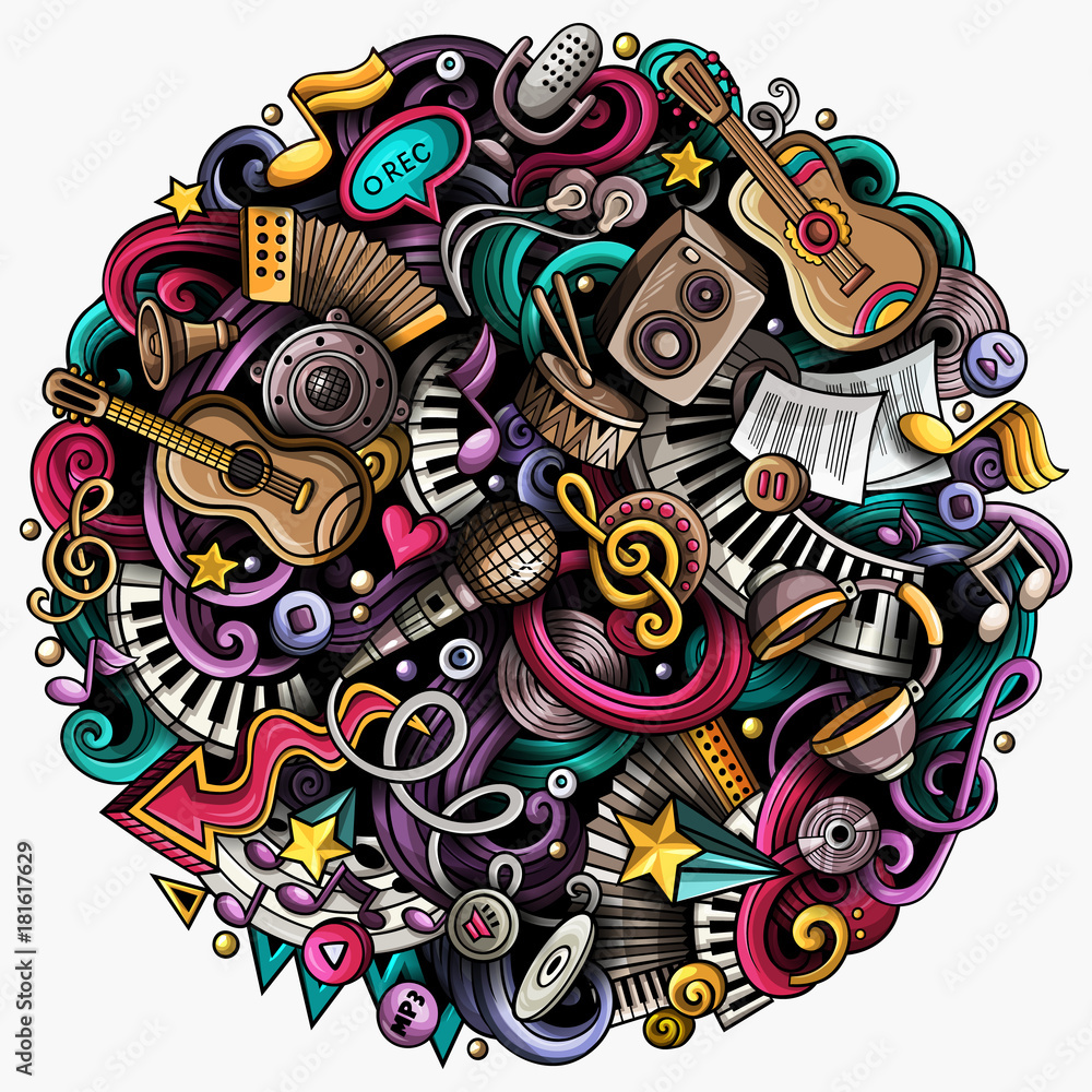 Cartoon vector doodles Music illustration Stock Vector | Adobe Stock