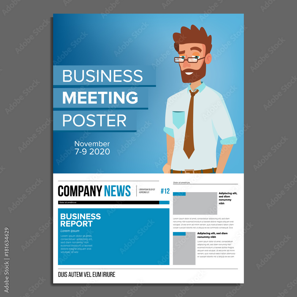 Business Meeting Poster Vector. Businessman. Invitation And Date ...