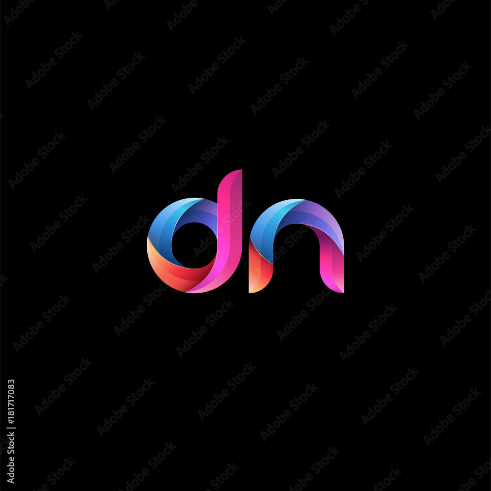 Initial lowercase letter dn, curve rounded logo, gradient vibrant ...
