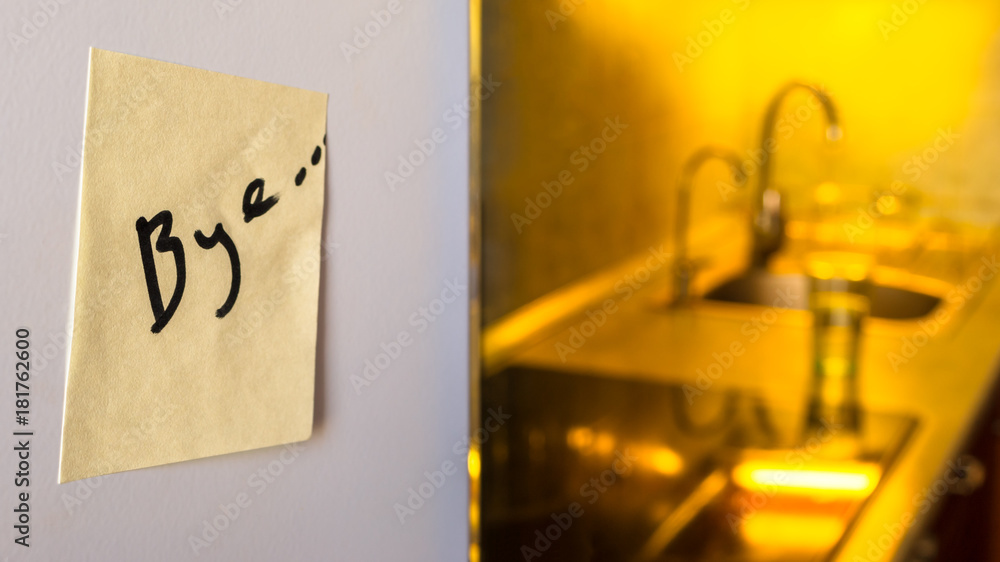 End of relationship concept: a goodbye note on a refrigerator with ...
