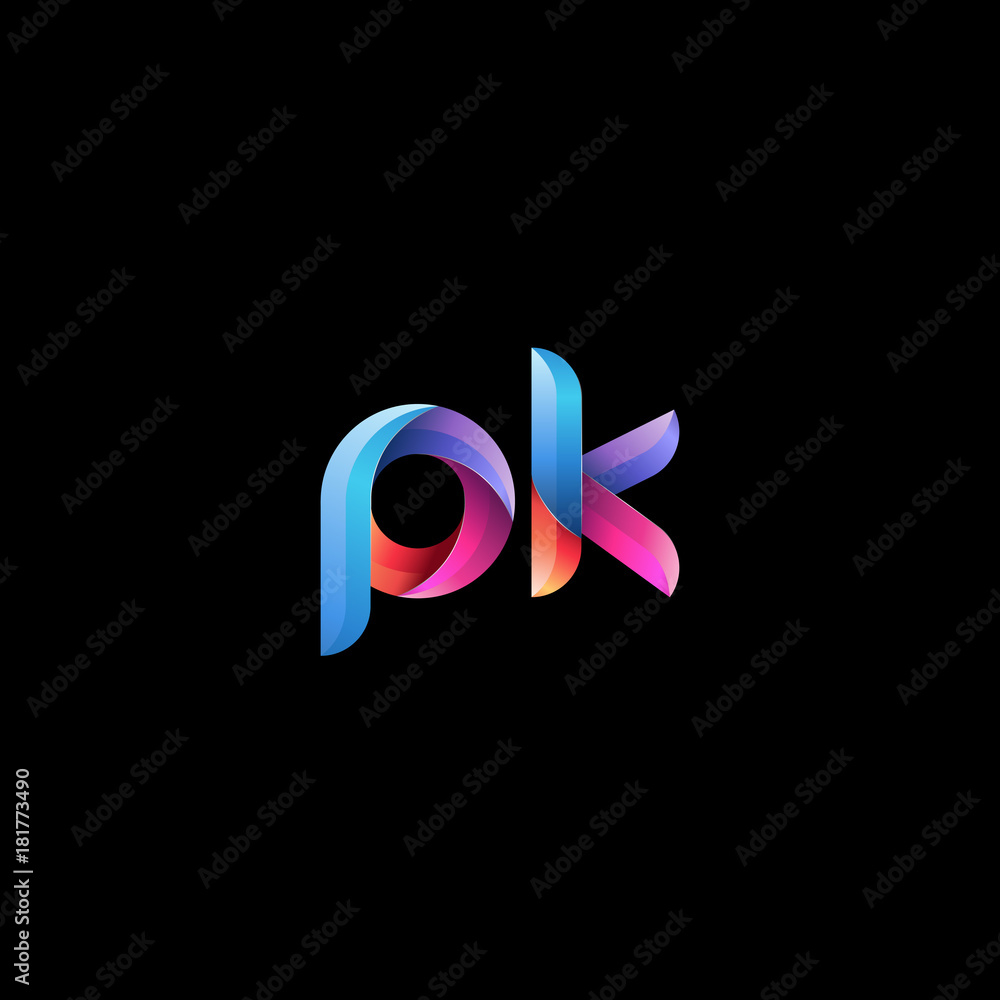 Initial lowercase letter pk, curve rounded logo, gradient vibrant ...