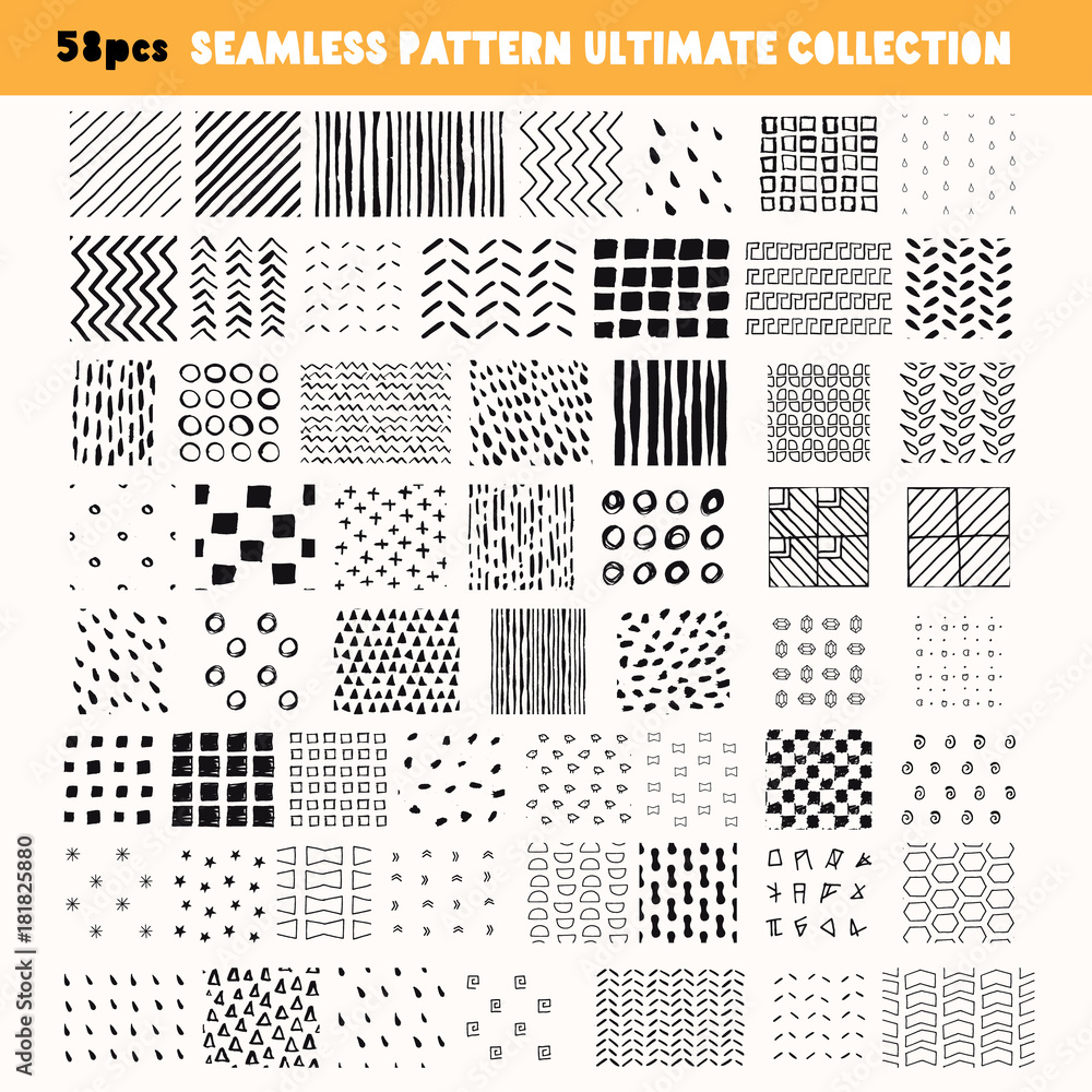 Bundle of Hand-drawn seamless patterns. Stock Vector | Adobe Stock