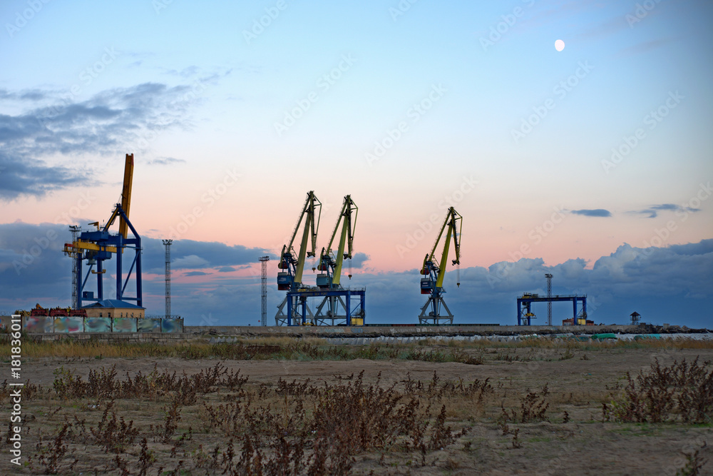 Black Sea trade port, containers loading by crane. International marine ...