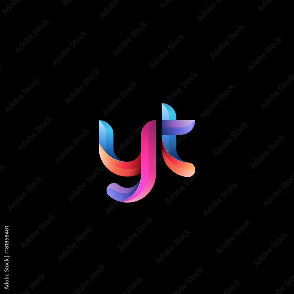 Initial lowercase letter yt, curve rounded logo, gradient vibrant ...