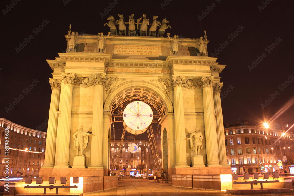 Narva Triumphal Arch (Gate) in Saint-Petersburg, Russia, during Night ...