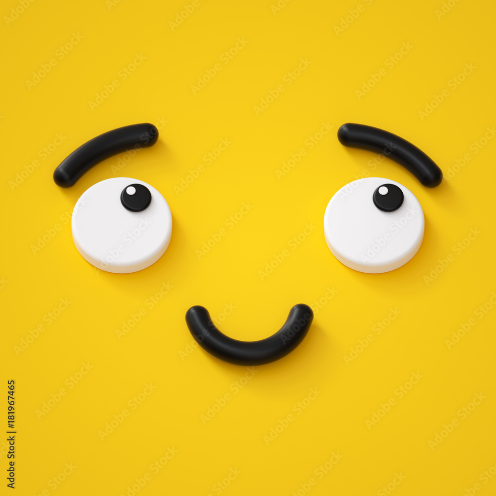 3d render, cute emotional cartoon face, shy smiley kid, adorable smile ...