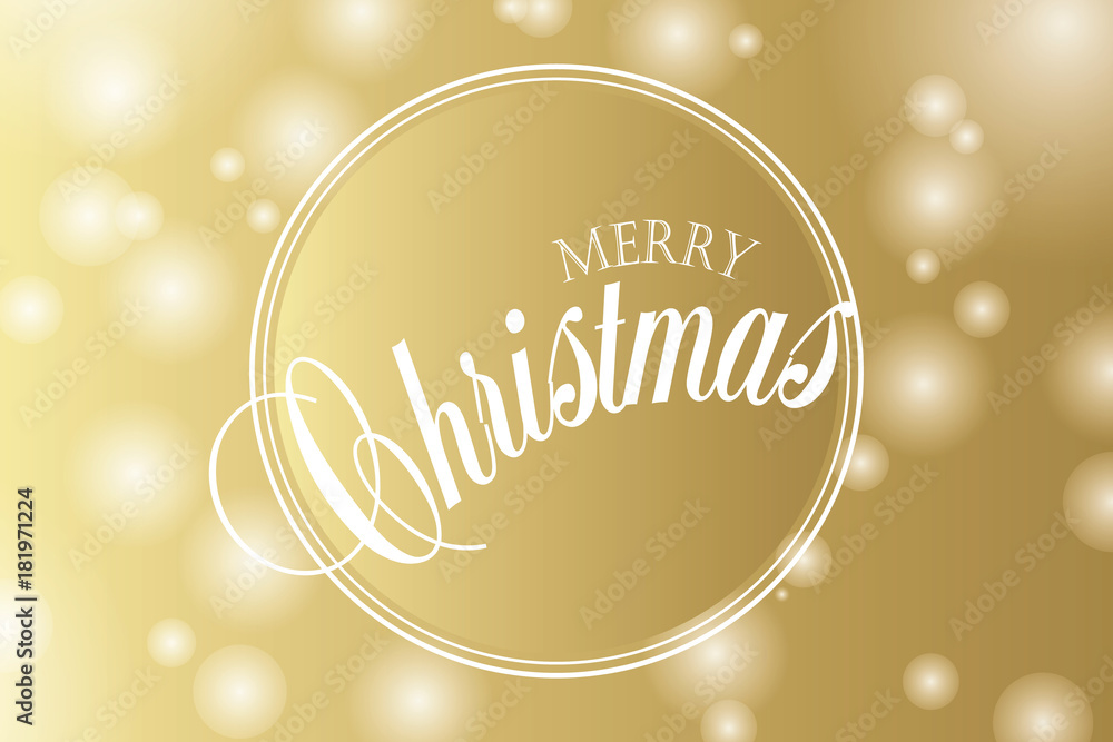 Merry Christmas hand lettering on gold background. Vector image. Merry ...