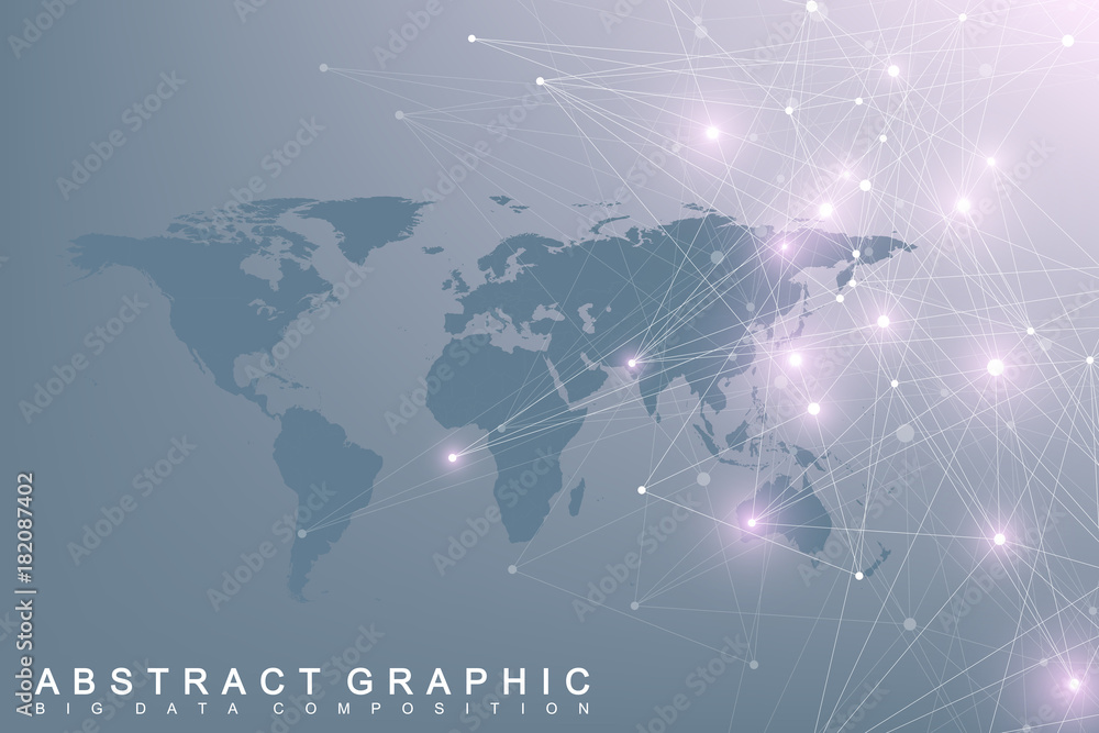 Political World Map with global technology networking concept. Digital ...