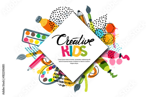 Kids art craft, education, creativity class concept. Vector horizontal ...